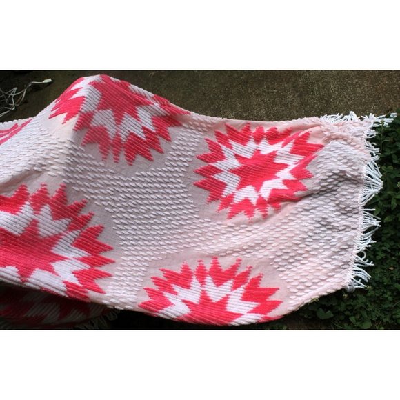 Unbranded | Bedding | Vtg Chenille Pink White Star Blanket Bed Throw ...